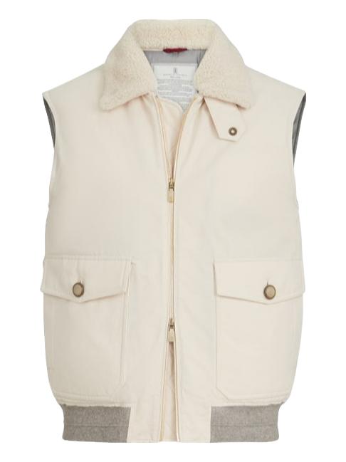 BRUNELLO CUCINELLI Brunello Cucinelli Waxed Techno Cotton Down Vest with Detachable Shearling Collar